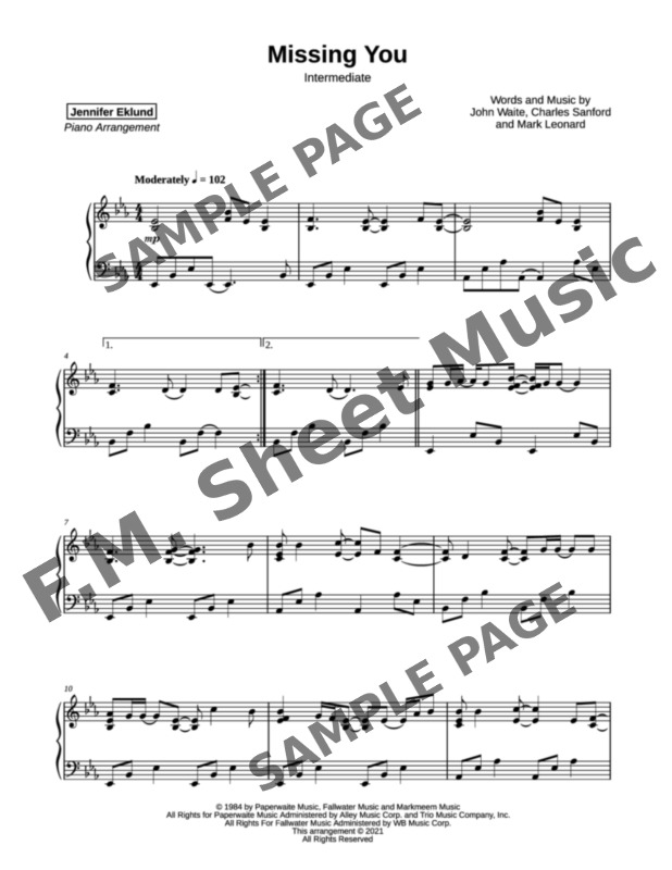 Missing You (Intermediate Piano) By John Waite - F.M. Sheet Music - Pop Arrangements by Jennifer ...